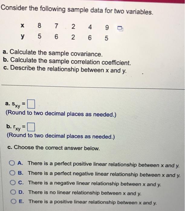 Solved Consider the following sample data for two variables. | Chegg.com