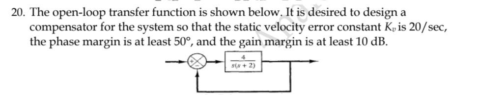 Solved 20. The open-loop transfer function is shown below. | Chegg.com