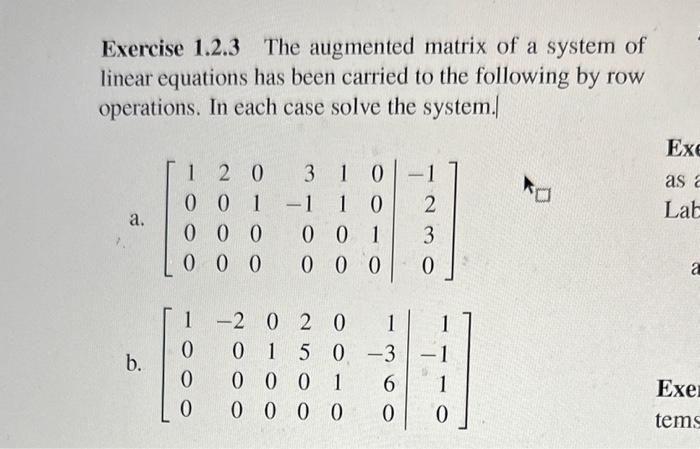 Solved Exercise 1.2.3 The augmented matrix of a system of | Chegg.com