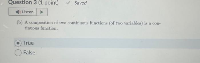 Solved (b) A composition of two continuous functions (of two | Chegg.com