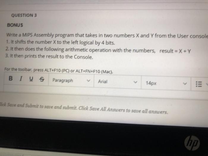 Solved QUESTION 3 BONUS Write a MIPS Assembly program that | Chegg.com