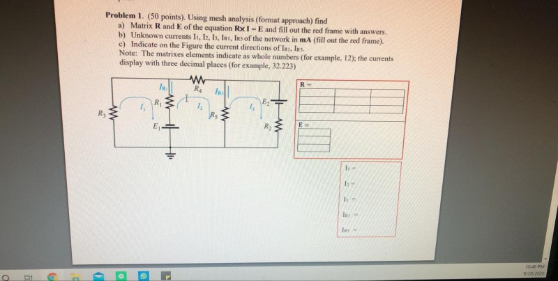 Solved Problem 1. (50 points). Using mesh analysis (format | Chegg.com