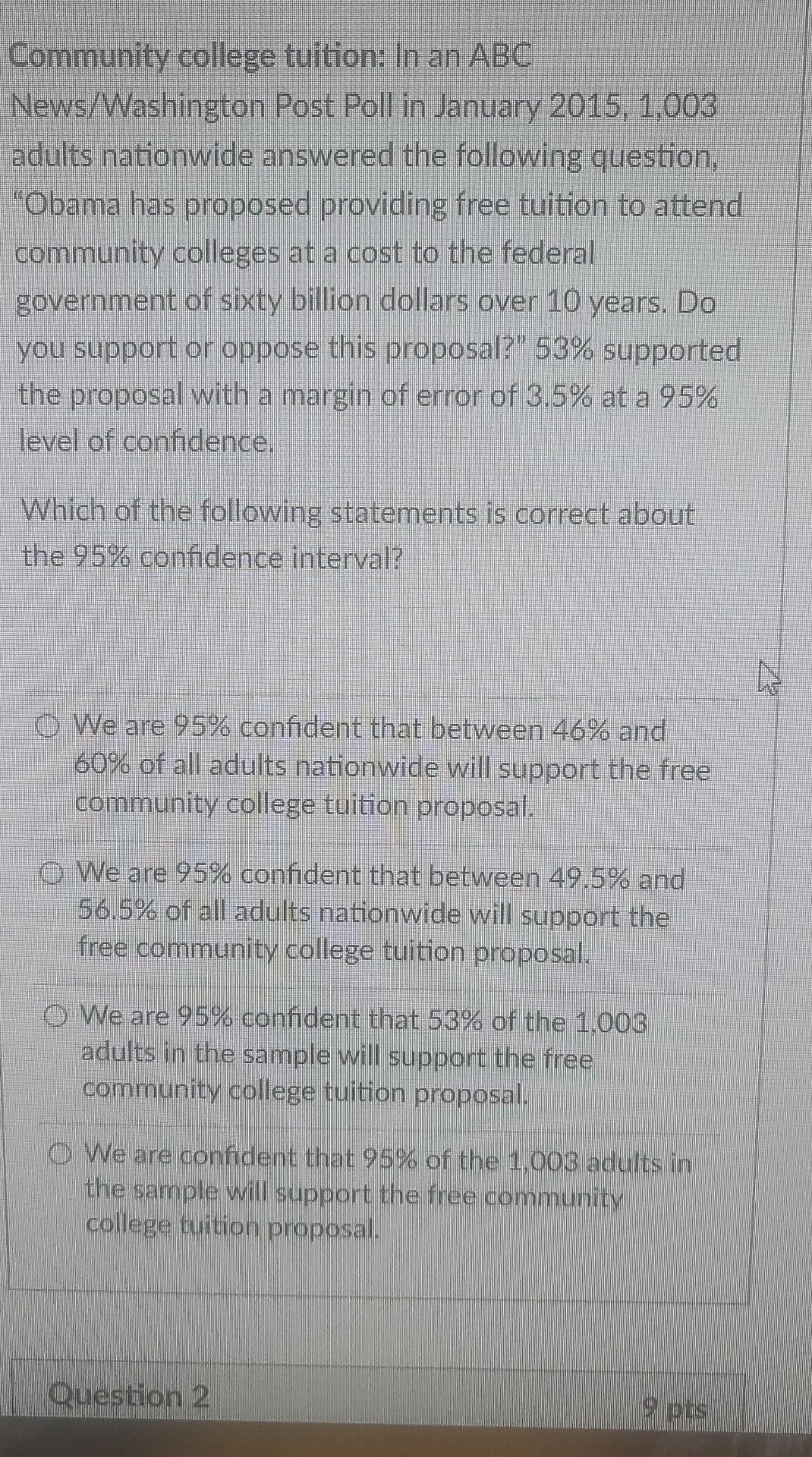 Solved Community college tuition: In an ABO News/Washington | Chegg.com