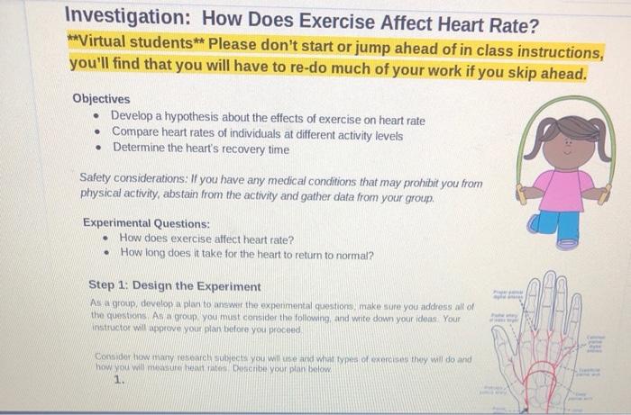 Solved Investigation: How Does Exercise Affect Heart Rate? | Chegg.com