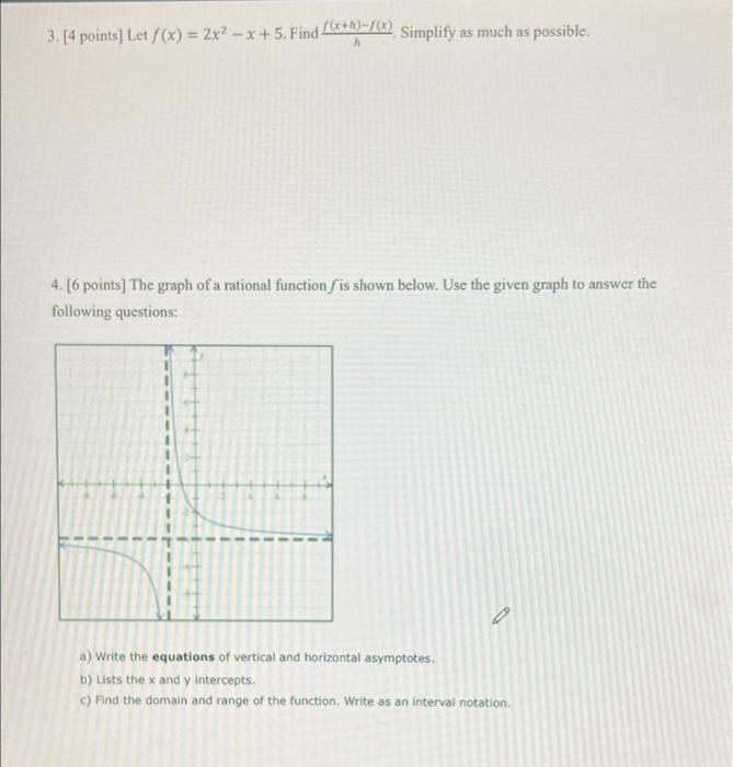 Solved 3. [4 points) Let f(x) = 2x2 – x + 5. Find (6+)-I() | Chegg.com