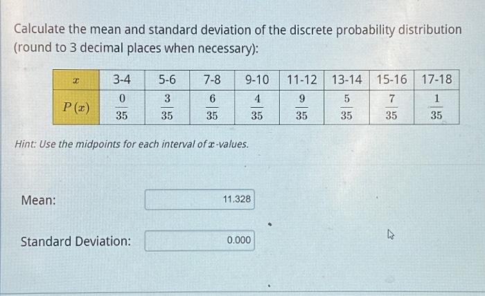 Solved Calculate the mean and standard deviation of the | Chegg.com