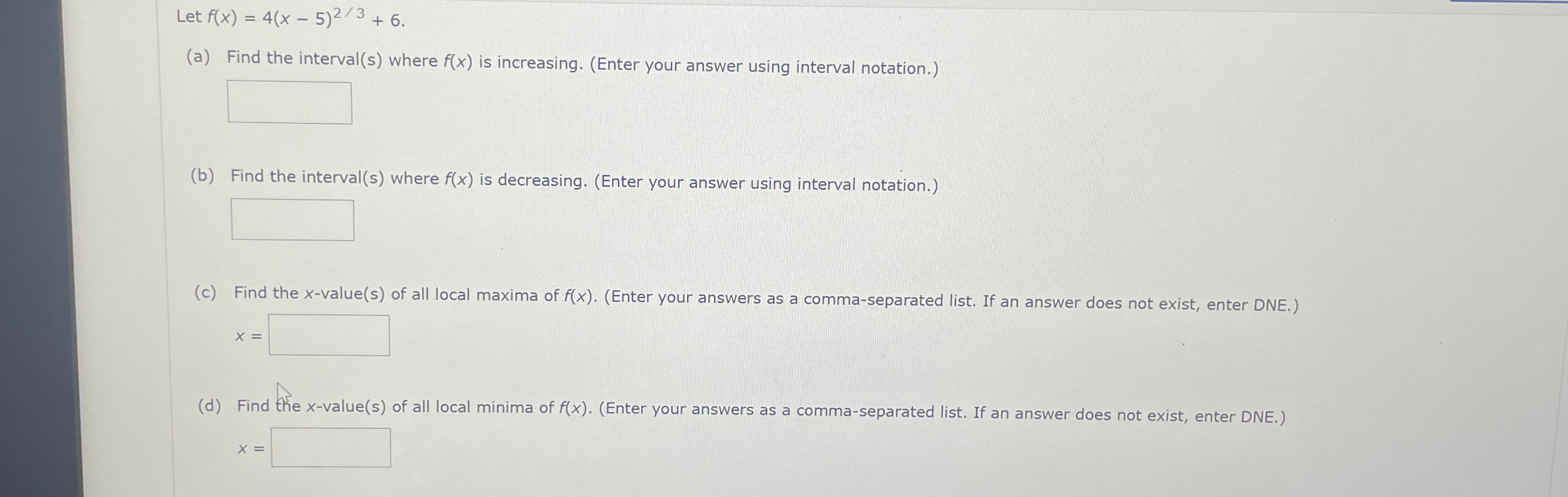 Solved Let f(x)=4(x-5)23+6(a) ﻿Find the interval(s) ﻿where | Chegg.com