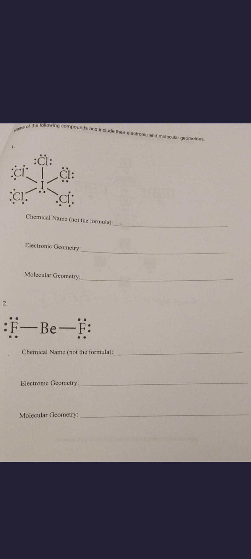 Solved 1. ci CI 2. :CI: Ci: ci: Chemical Name (not the | Chegg.com