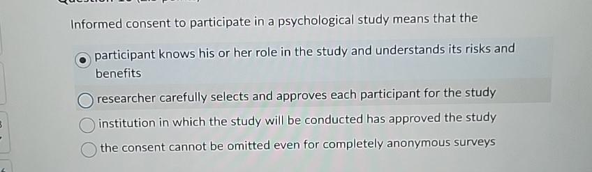 Solved Informed consent to participate in a psychological | Chegg.com