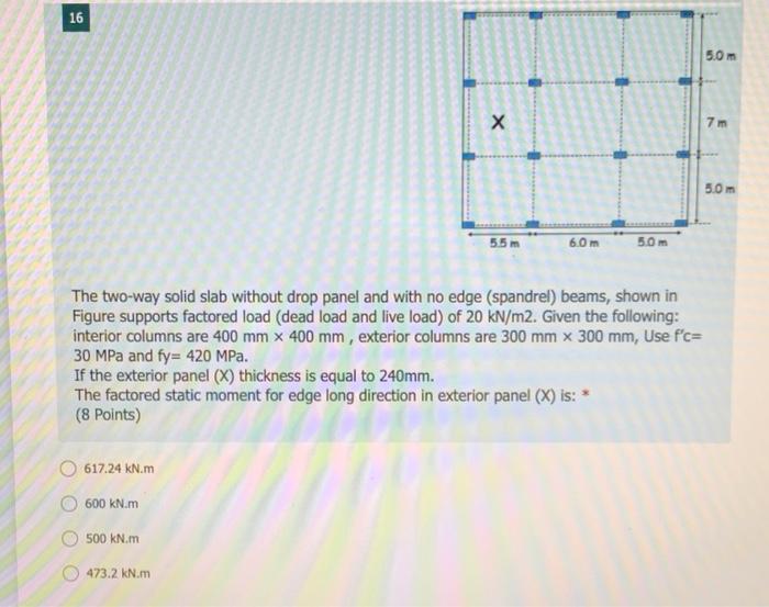 Solved 16 5.0m Х 7m 5.0 55 m 60 m 50 The two-way solid slab | Chegg.com