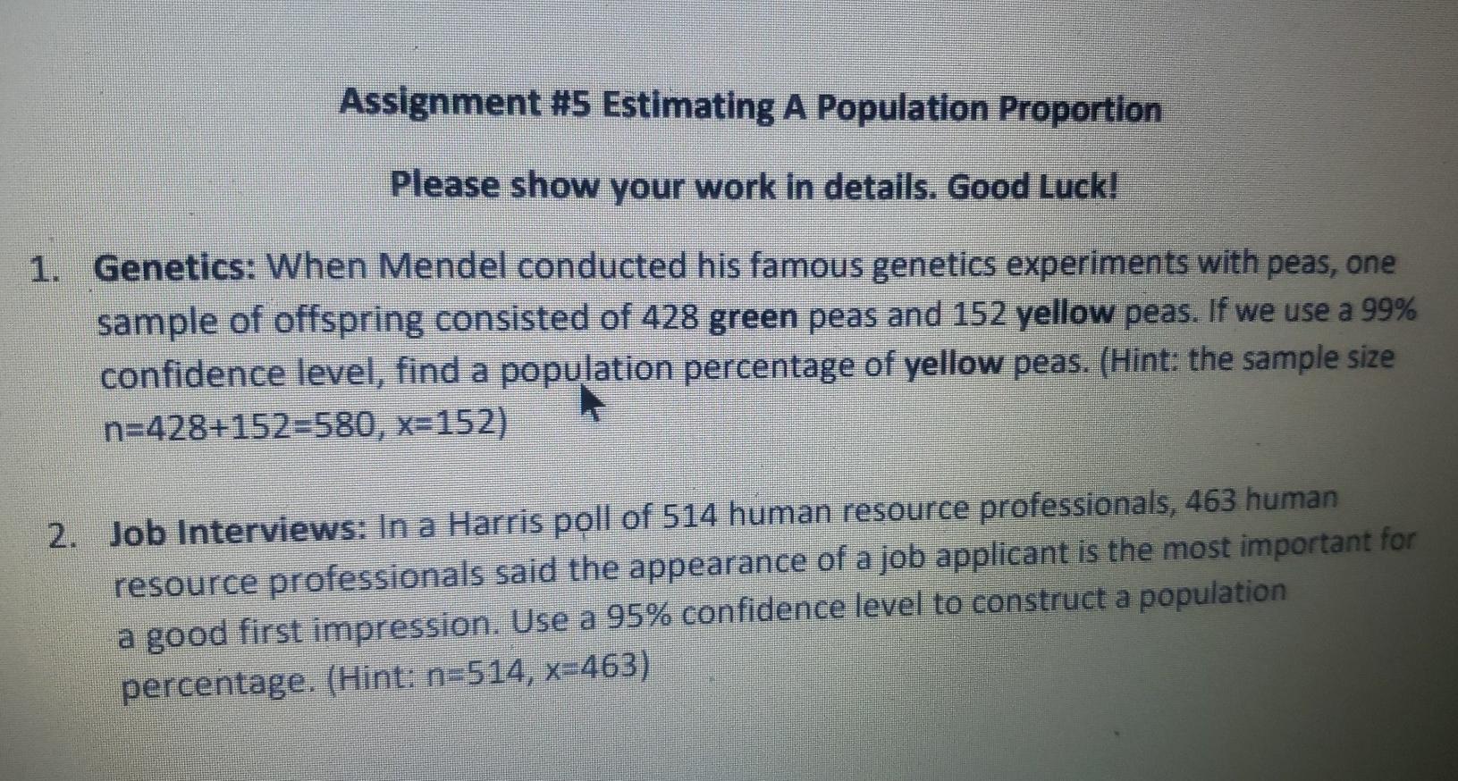 Solved Assignment #5 Estimating A Population Proportion | Chegg.com