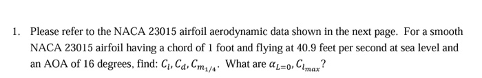 Solved 1. Please refer to the NACA 23015 airfoil aerodynamic | Chegg.com