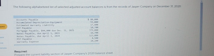 Solved The following alphabetized list of selected adjusted | Chegg.com