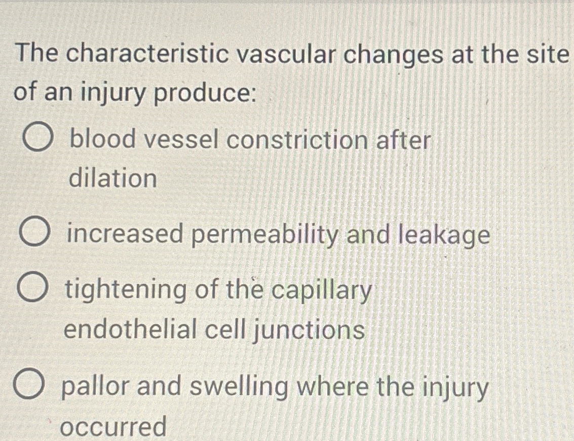 Solved The characteristic vascular changes at the site of an | Chegg.com