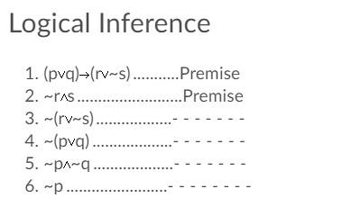 Solved Logical Inference 1. (pvq)-(rv-s)........... Premise | Chegg.com