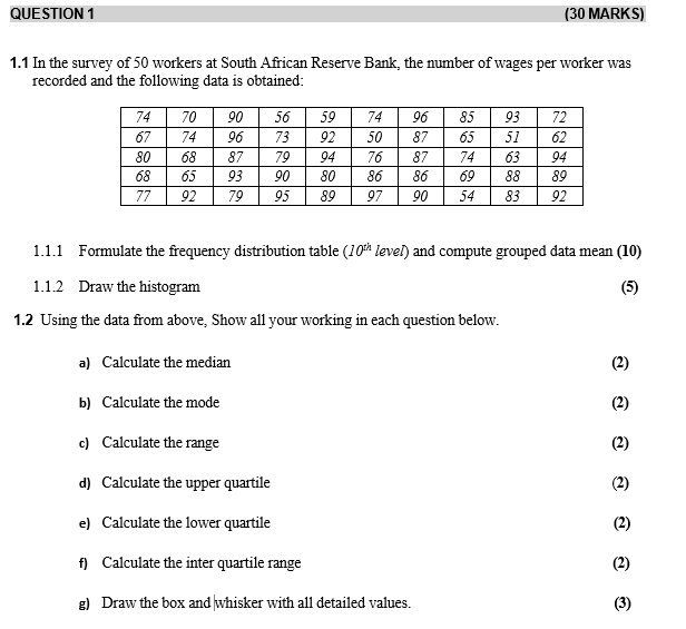 Solved QUESTION 1 1.1 ﻿In the survey of 50 ﻿workers at South | Chegg.com
