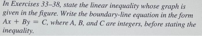 Solved In Exercises 33-38, state the linear inequality whose | Chegg.com