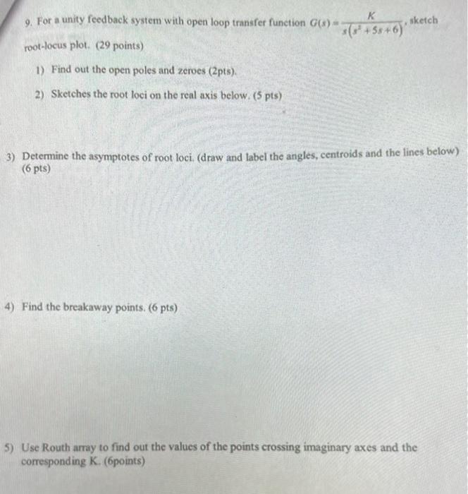 Solved 9. For a unity feedback system with open loop | Chegg.com