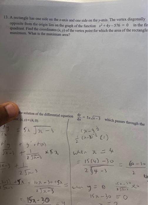 Solved 13. A rectangle has one side on the x-axis and one | Chegg.com