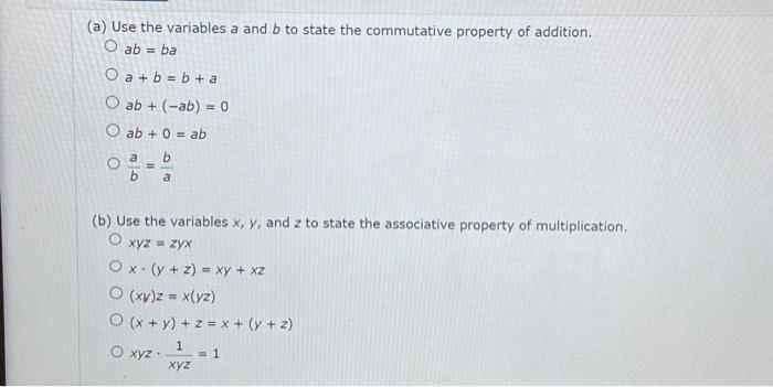 Solved (a) Use the variables a and b to state the | Chegg.com