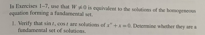 Solved In Exercises 1-7, use that W 70 is equivalent to the | Chegg.com