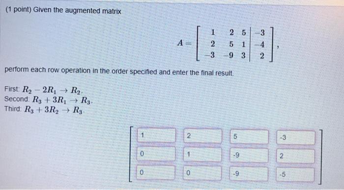Solved (1 point) Given the augmented matrix 1 3 2 3 2 5 5 1 | Chegg.com