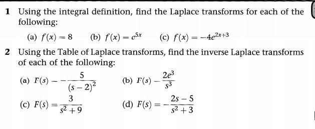 Solved 1 Using the integral definition, find the Laplace | Chegg.com