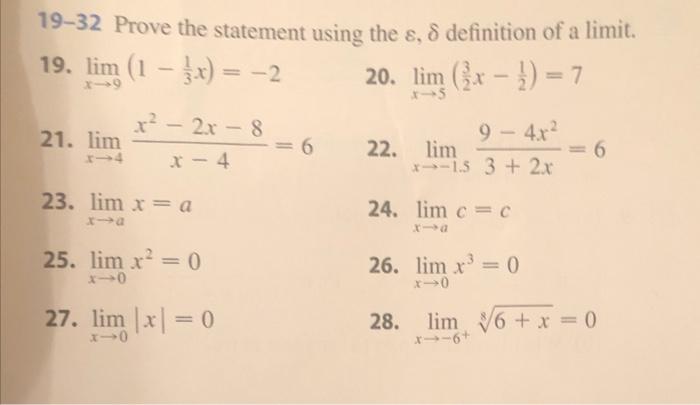 Solved 19-32 Prove the statement using the 8, 8 definition | Chegg.com