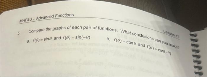 Solved MHF4U-Advanced Functions 5. Compare the graphs of | Chegg.com