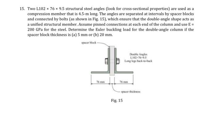 Solved 15. Two L102 x 76 x 9.5 structural steel angles (look | Chegg.com