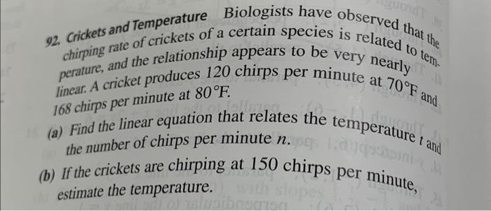Solved wordt 92. Crickets and Temperature Biologists have | Chegg.com