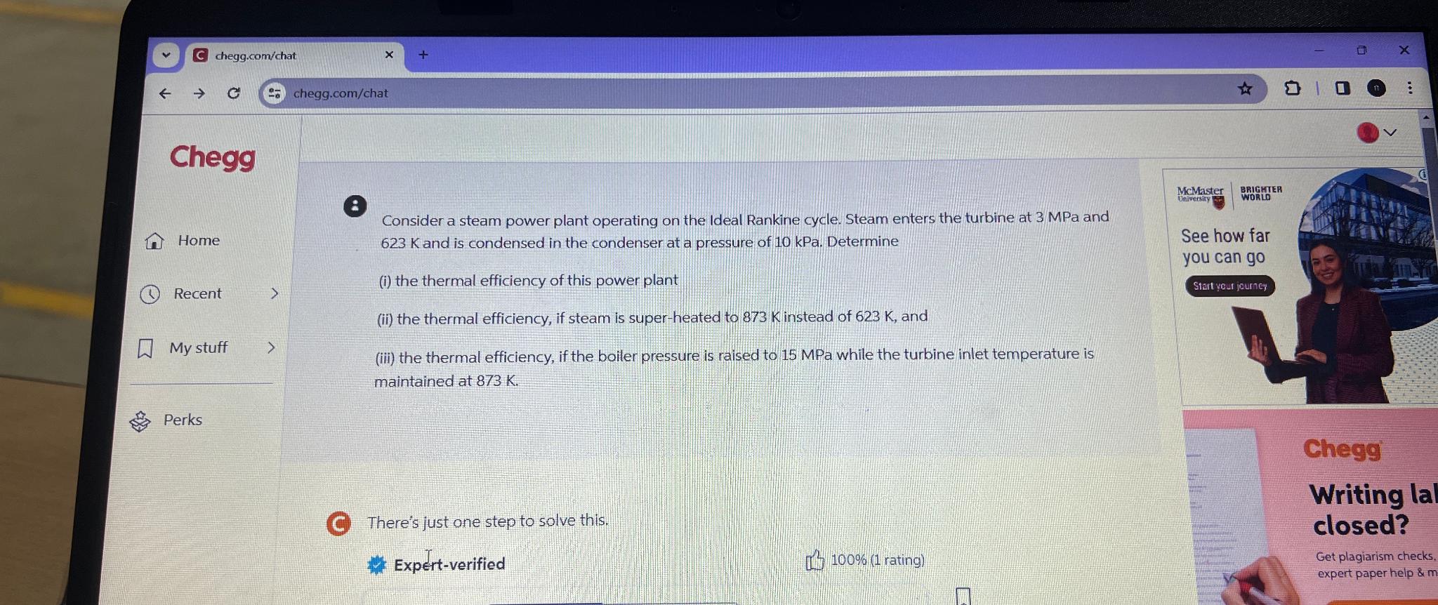 Solved CheggHomeRecentMy stuffPerksConsider a steam power | Chegg.com