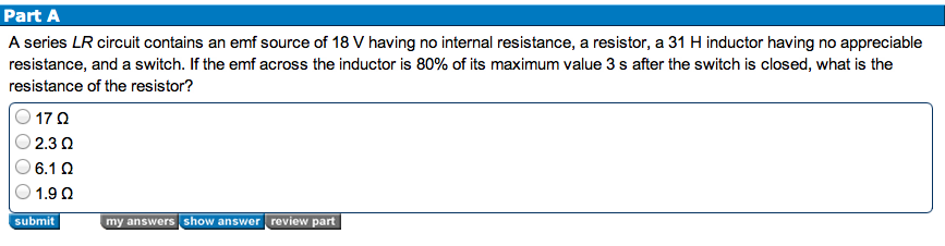 Solved A series LR circuit contains an emf source of 18 V | Chegg.com