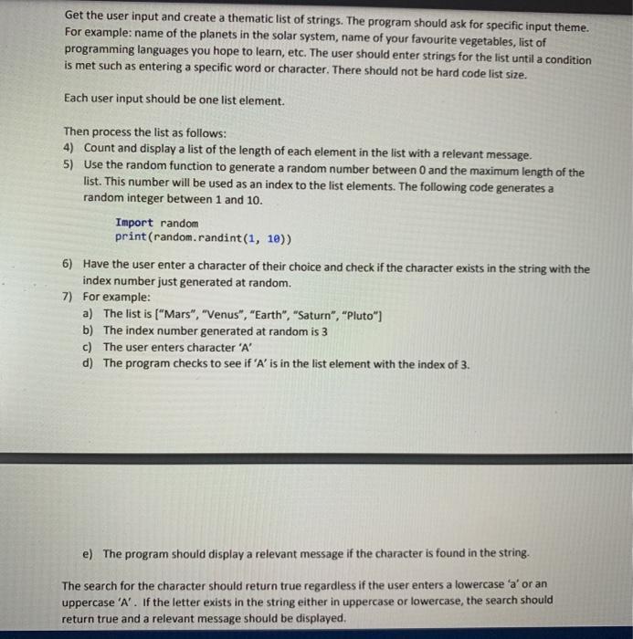 Solved Get the user input and create a thematic list of | Chegg.com