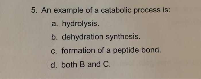 Solved 5. An example of a catabolic process is: a. | Chegg.com