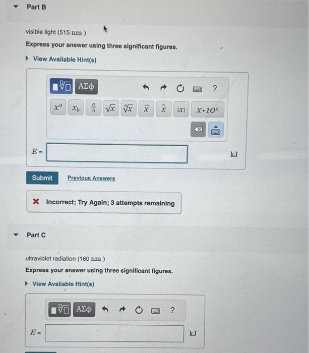 Solved Determine the energyof 2.00 mol of photons for each | Chegg.com