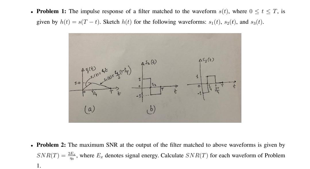 Solved • Problem 1: The impulse response of a filter matched | Chegg.com
