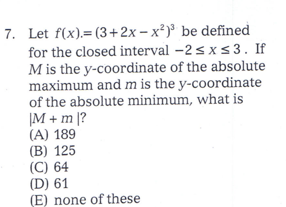 Solved Let f(x)=(3+2x-x2)3 ﻿be defined for the closed | Chegg.com