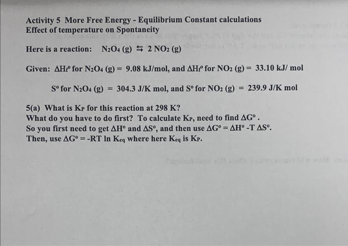 Solved Activity 5 More Free Energy - Equilibrium Constant | Chegg.com