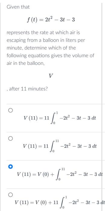 Solved Given that f(t)=2t2−3t−3 represents the rate at which | Chegg.com