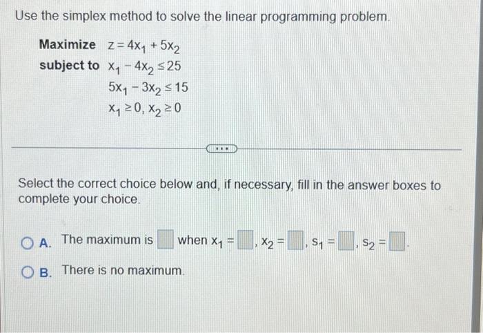 Solved Use the simplex method to solve the linear | Chegg.com