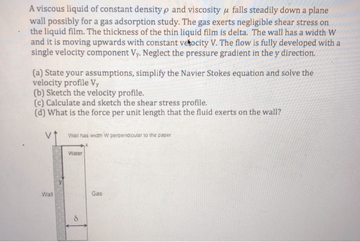 Solved A viscous liquid of constant density p and viscosity | Chegg.com