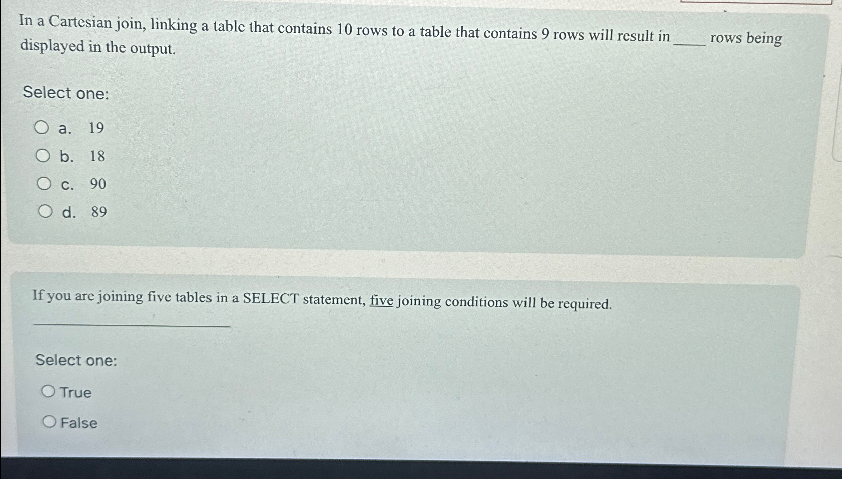 Solved In a Cartesian join, linking a table that contains 10 | Chegg.com