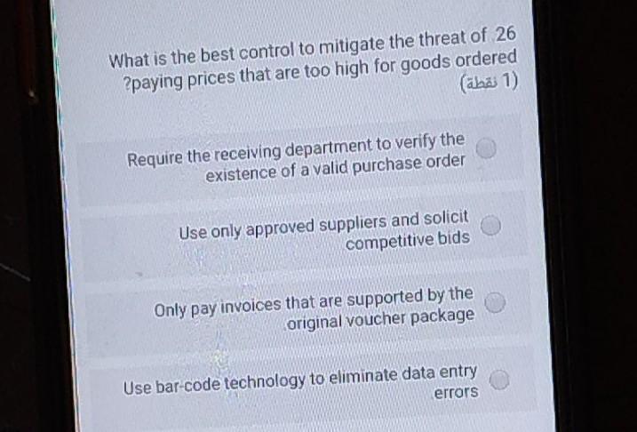 Solved What is the best control to mitigate the threat of 26 | Chegg.com