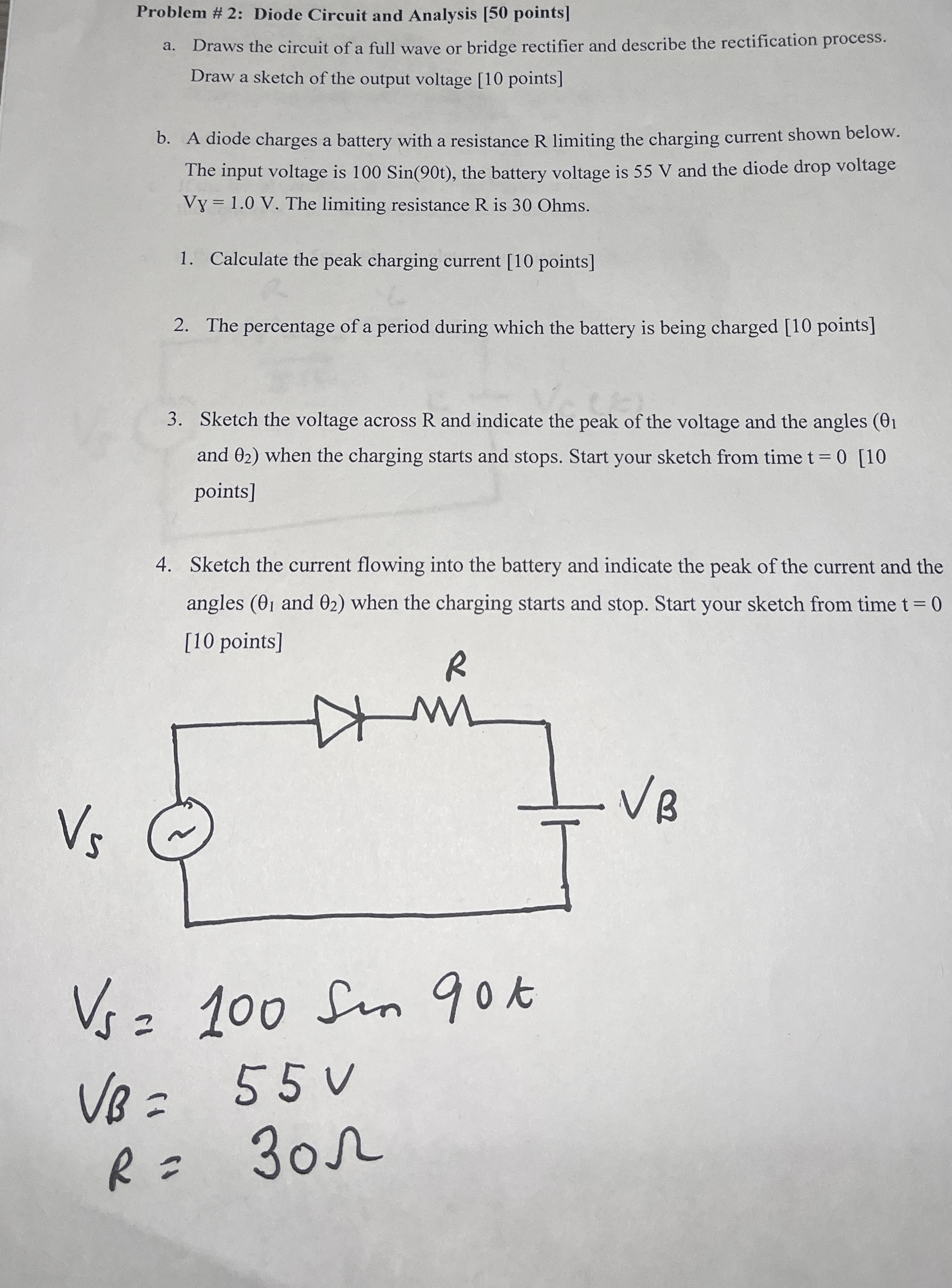 Solved Problem # 2: Diode Circuit and Analysis [50 | Chegg.com