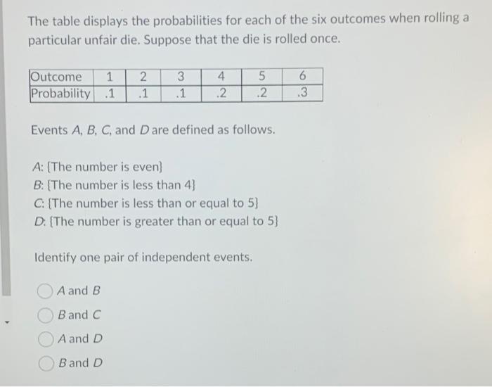 Solved The table displays the probabilities for each of the | Chegg.com