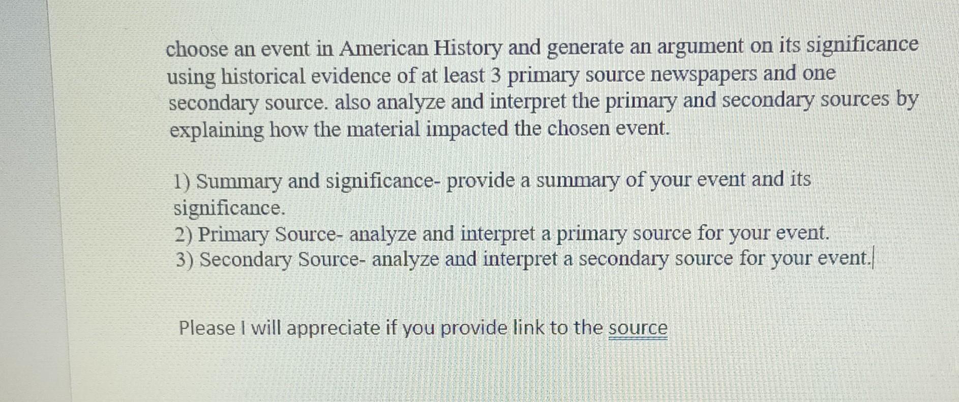 choose an event in American History and generate an | Chegg.com