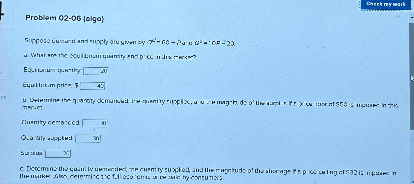 Solved Problem 02-06 (algo)Suppose demand and supply are | Chegg.com