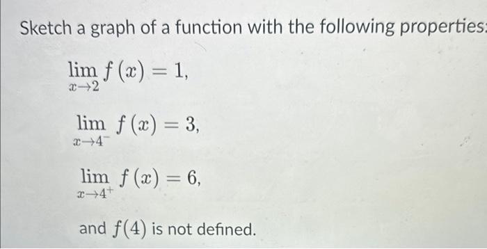 Solved Sketch a graph of a function with the following | Chegg.com