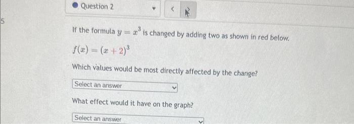 Solved If the formuld y=x3 is changed by adding five (shown | Chegg.com